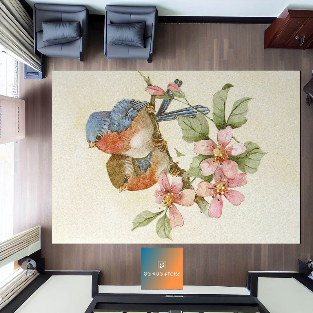 Vintage Rug, Bird Rug, Vintage Bird Rug, Faded Rug, Decorative Floor ...