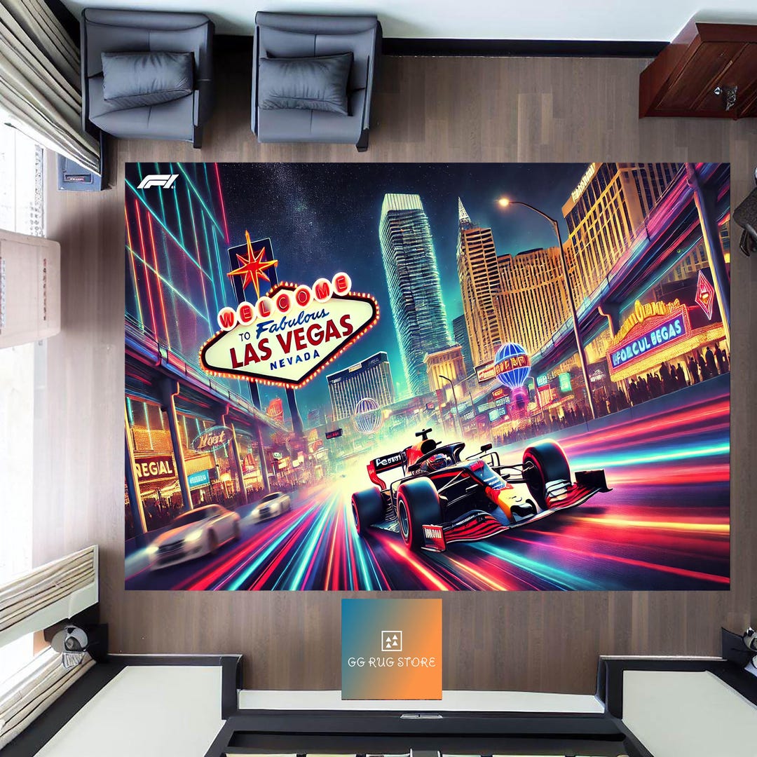Las Vegas Rug, Racing Design Rug, Neon Lights Rug, Night City Rug, Las ...