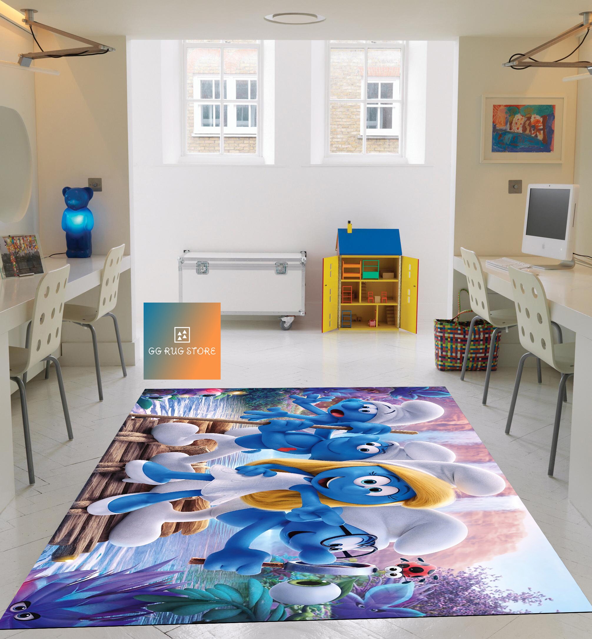 The Smurfs Rug, Cartoon Rug, Old Movie Rug, Blue Dwarf Rug, Rug for ...