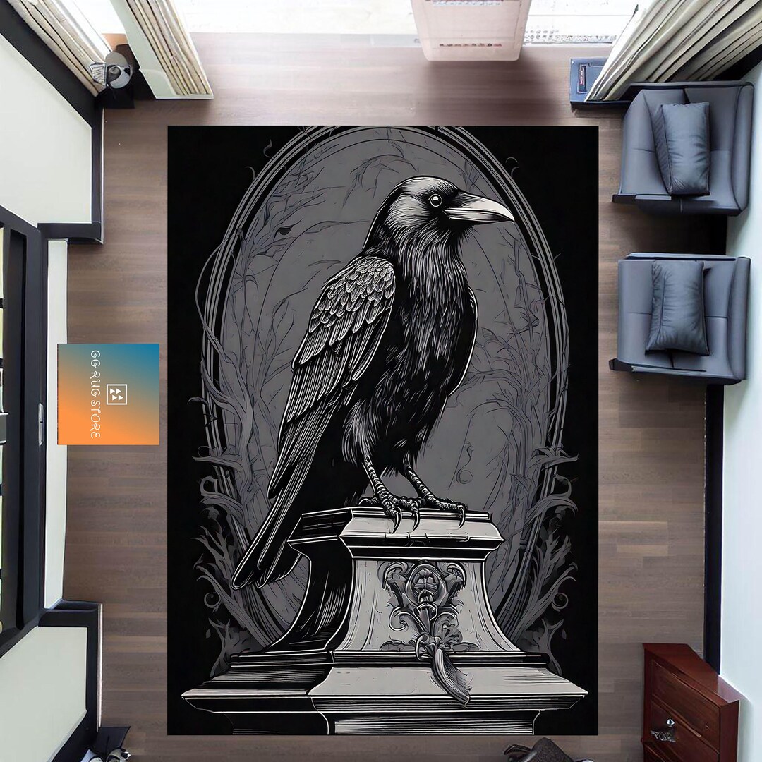 Gothic Raven Rug, Crow Rug, Dark Academia Decor, Gothic Home Accent ...
