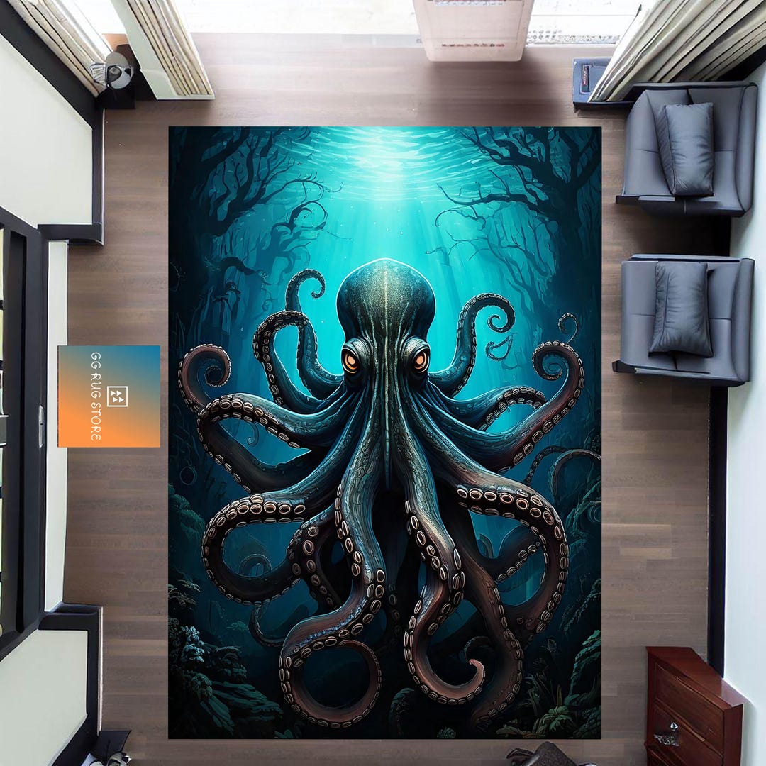 Octopus Rug, Deep Sea Decor, Gothic Ocean, Nautical Aesthetic, Dark ...