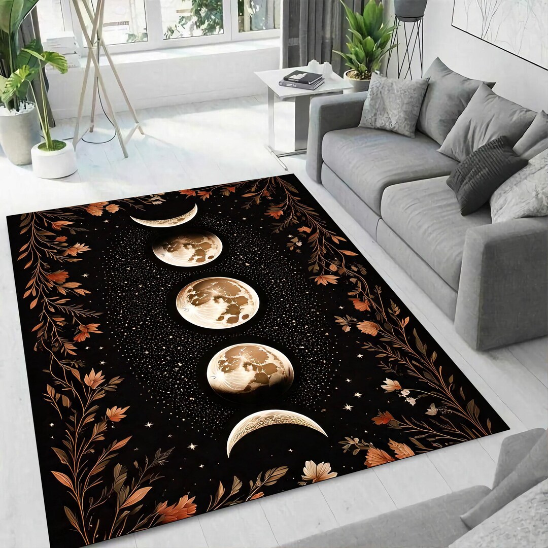 Moon Phase Rug, Celestial Carpet, Gothic Home Decor, Witchy Room Rug ...