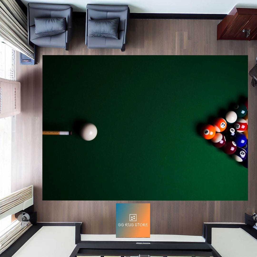 Billiards Print Rug, Pool Table Decor, Green Felt Design, Game Room Rug ...
