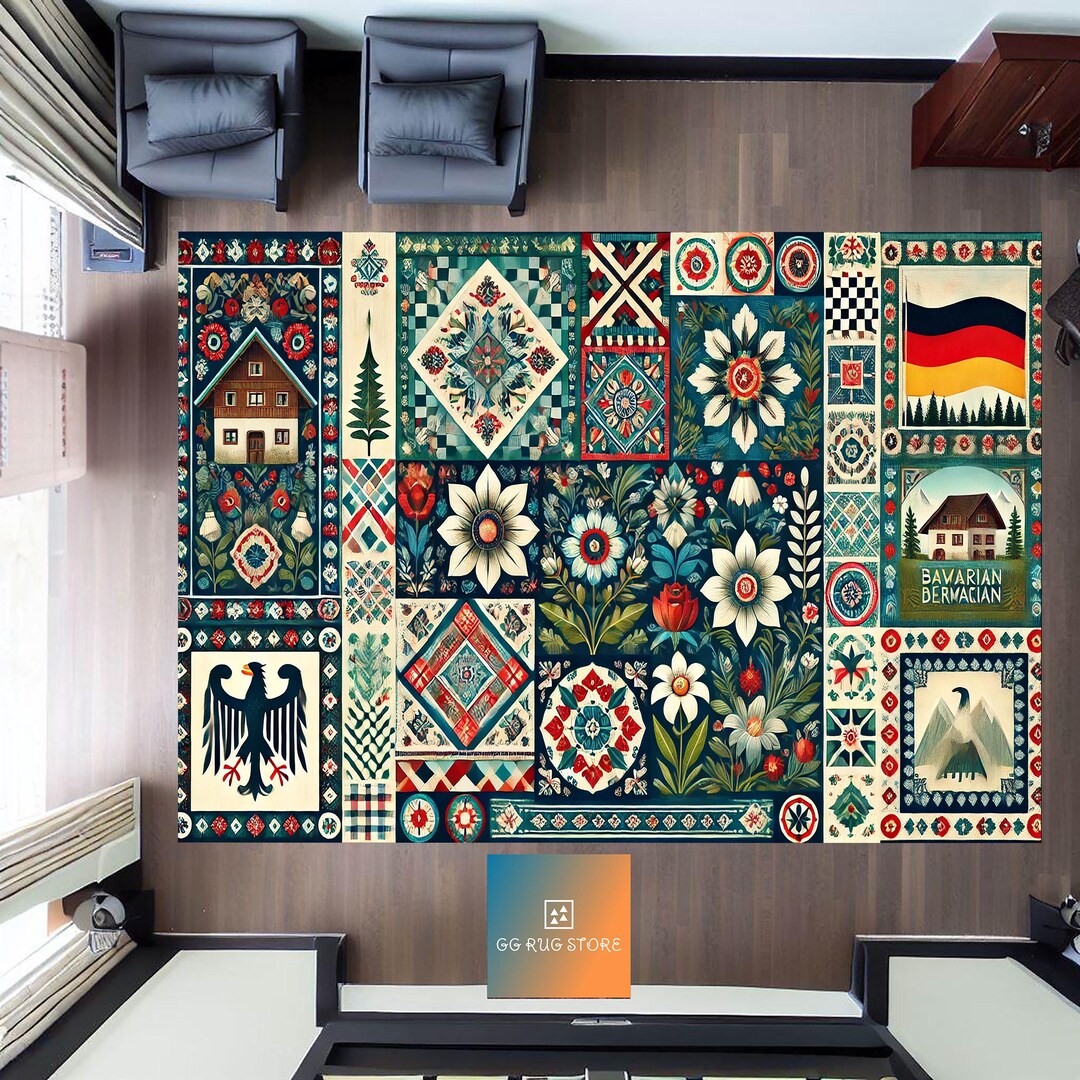 German Heritage Rug, Bavarian Art Rug, Alpine Tradition Rug, Classic ...