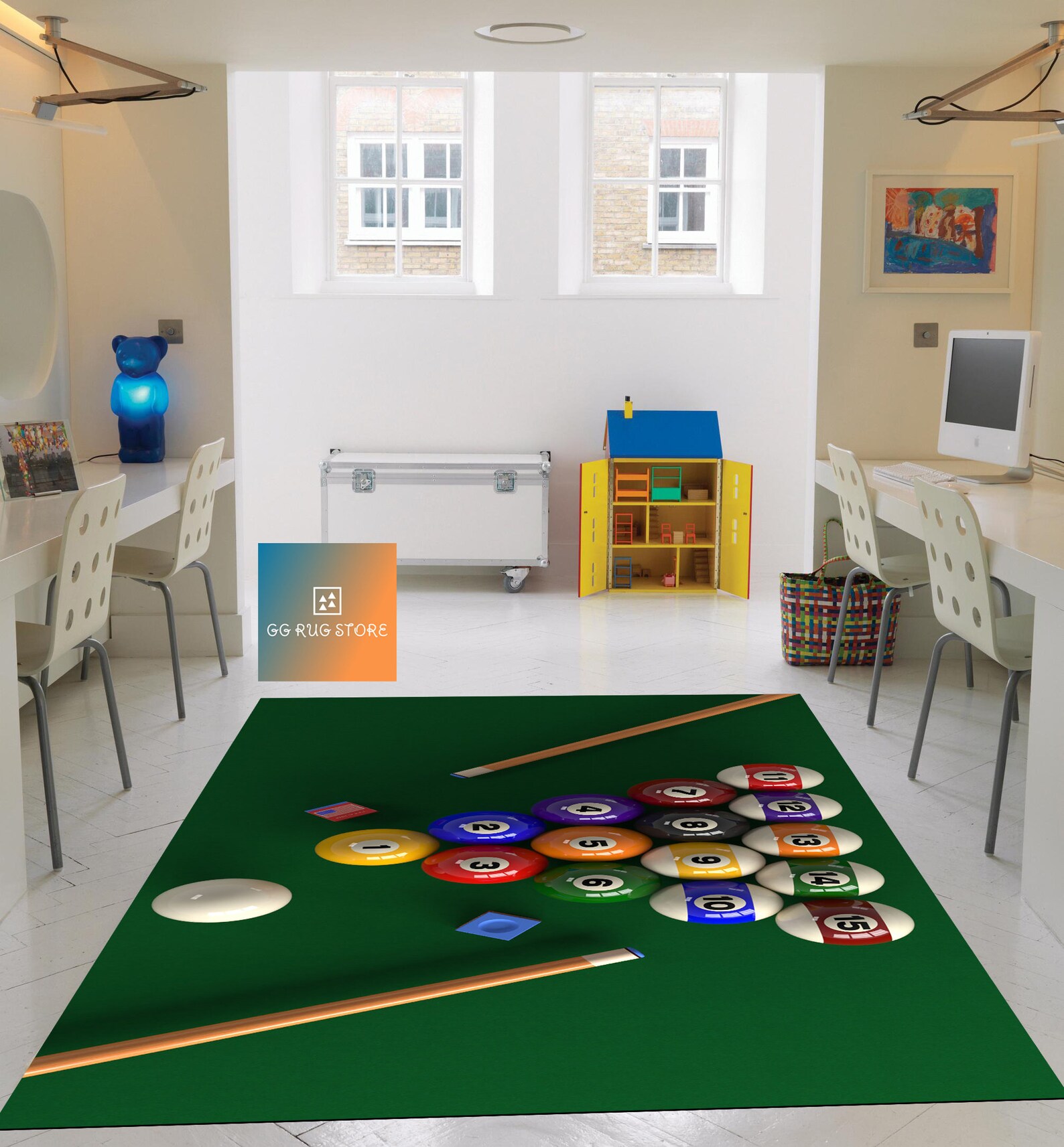 Billiards Rug, Game Rug, Salon Rug, Play Mat, Salon Decor, Billiards ...