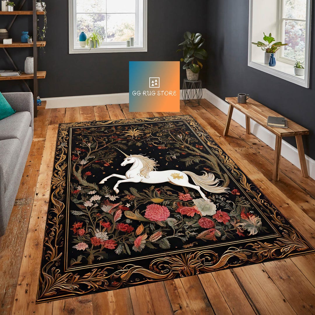 Unicorn Floral Rug, Enchanted Decor, Fairy Rug, Cottagecore Style ...