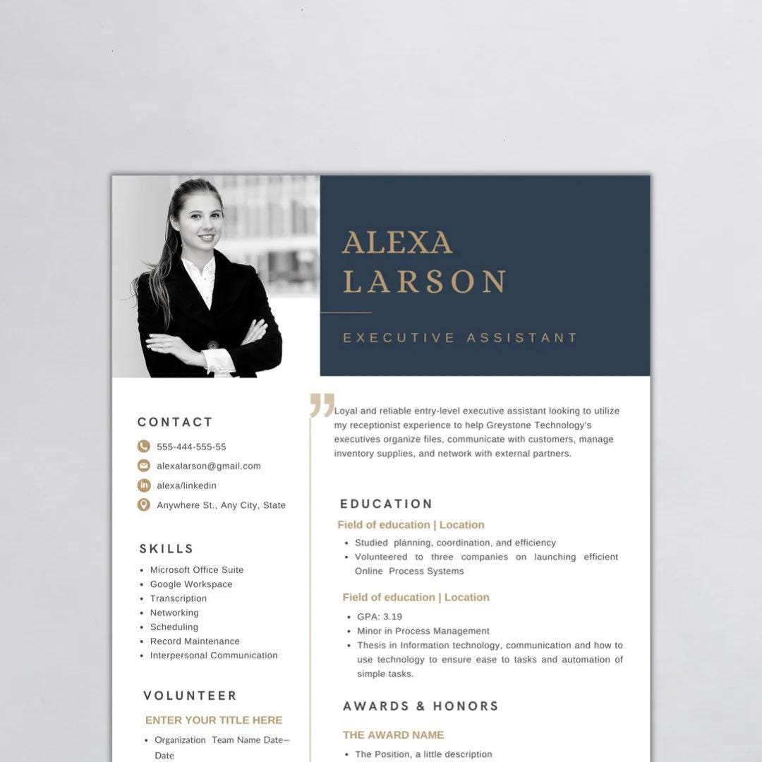 Rush Resume Template With Picture, Executive Assistant Resume Template ...