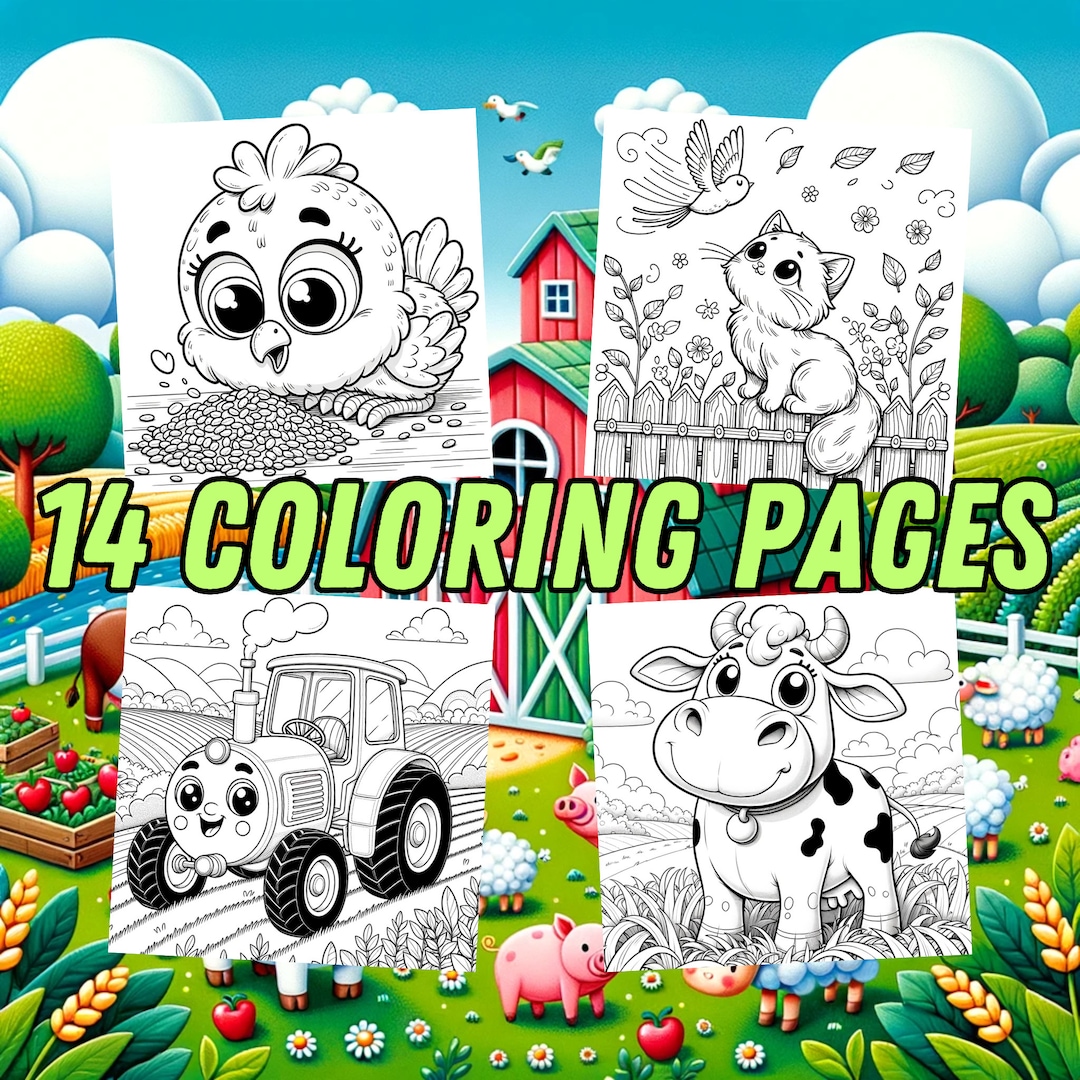 Children's Farm Coloring Book, Printable Farm Coloring Pages, Animals ...