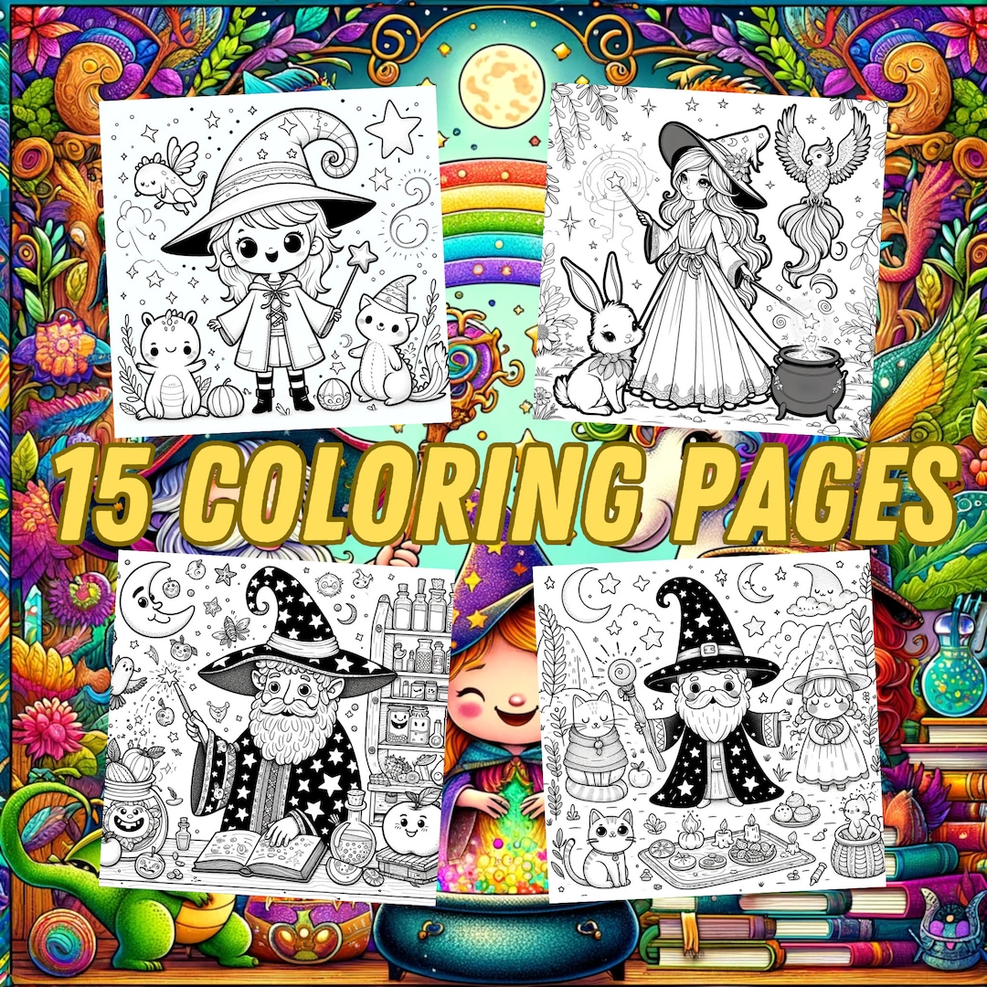 Wizard Coloring Page Set - Creative Magic to Color - Etsy