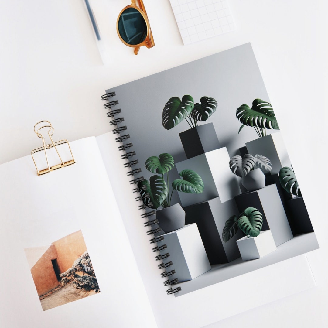 Monochrome Monstera Elegance Notebook 6x8 Modern Plant Design Journal ...