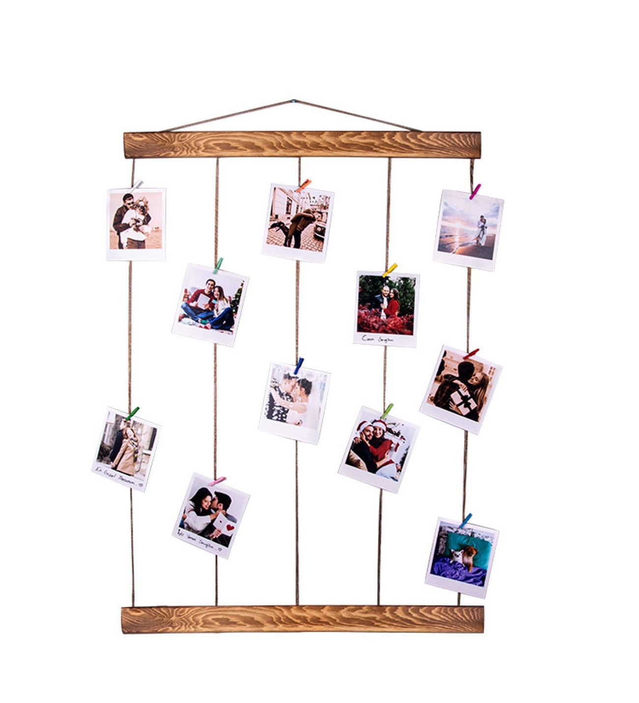Buy Wood Photo Hanger With Lights Photo Holder, Wooden Picture Board ...