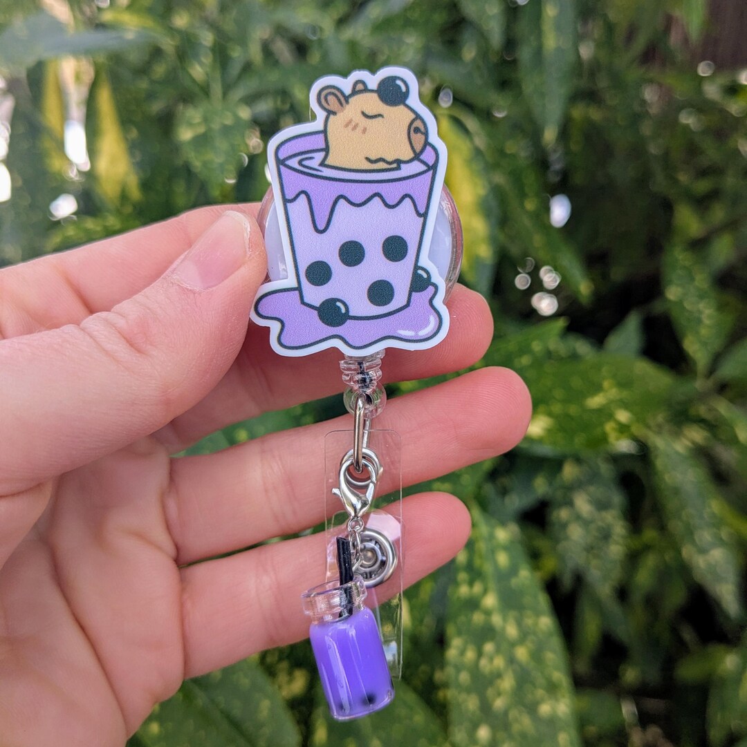 Capybara Boba Bubble Tea With Boba Cup Charm Badge Reel - Etsy