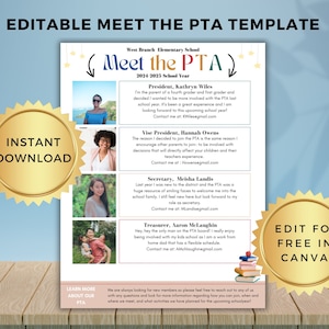 Editable Meet the PTA Template, Meet the PTO Flyer, Volunteer Board Officers Introductions, PTA ...