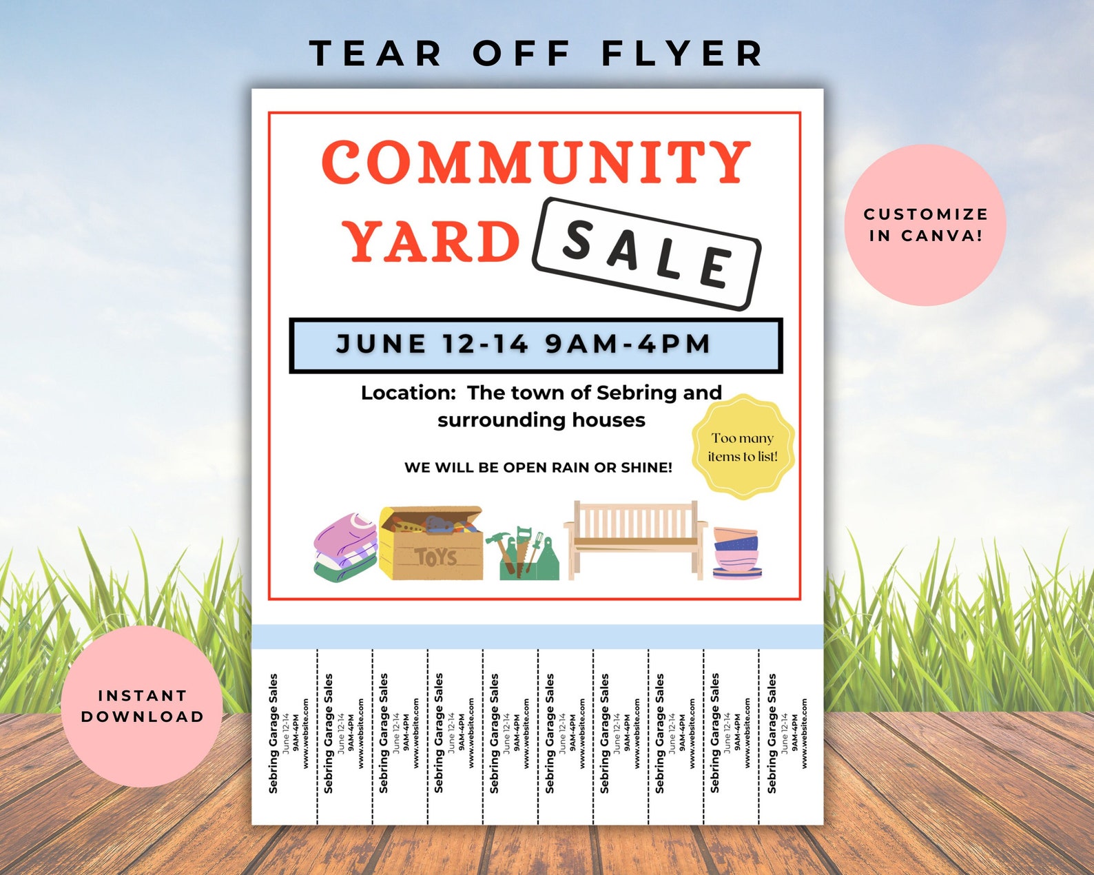 Community Yard Sale Editable Tear off Flyer, Neighborhood Garage Sale ...