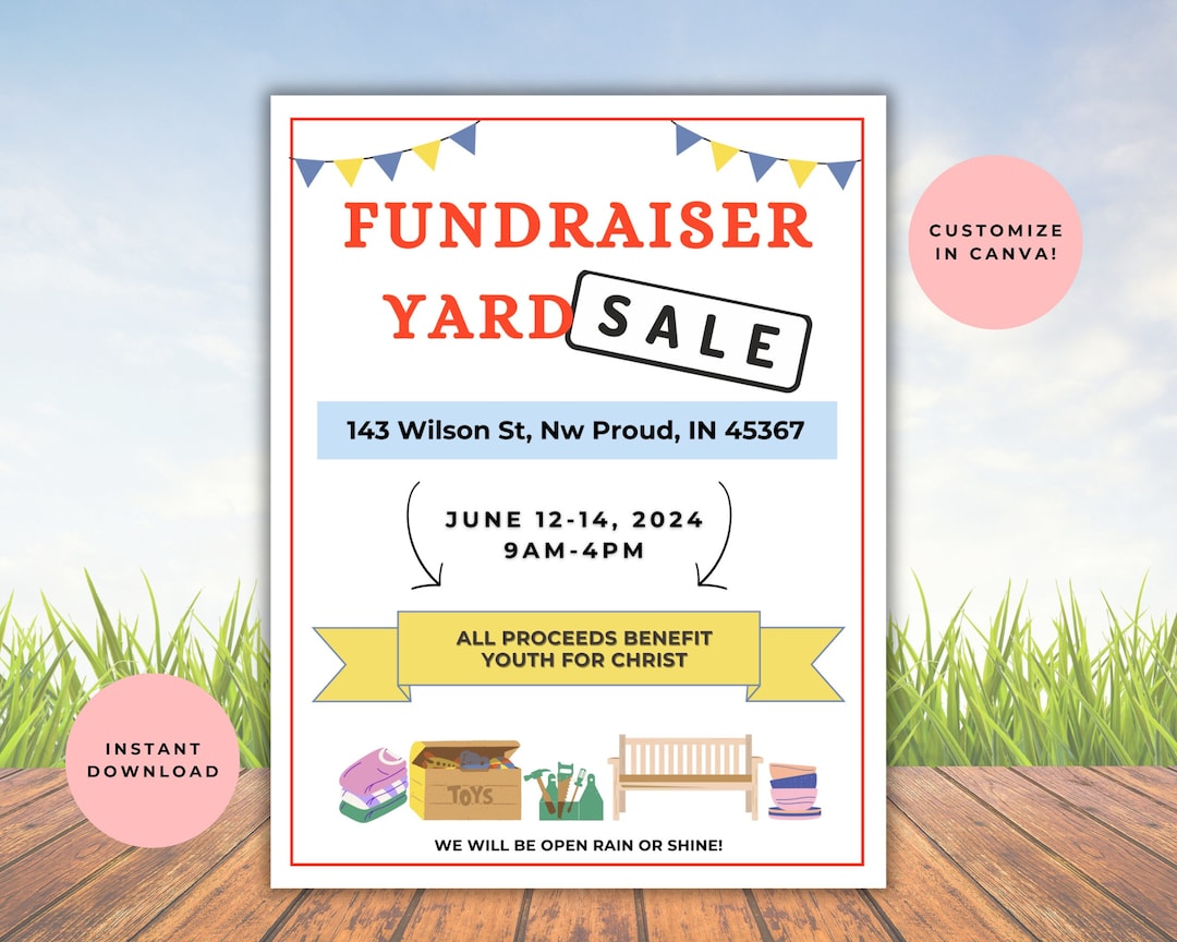 Editable Fundraiser Yard Sale Flyer, Custom Yard Sale Flyer Printable ...