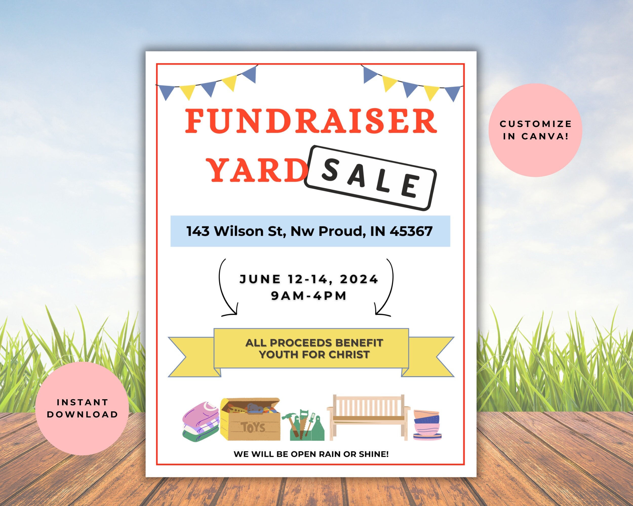Editable Fundraiser Yard Sale Flyer, Custom Yard Sale Flyer Printable ...