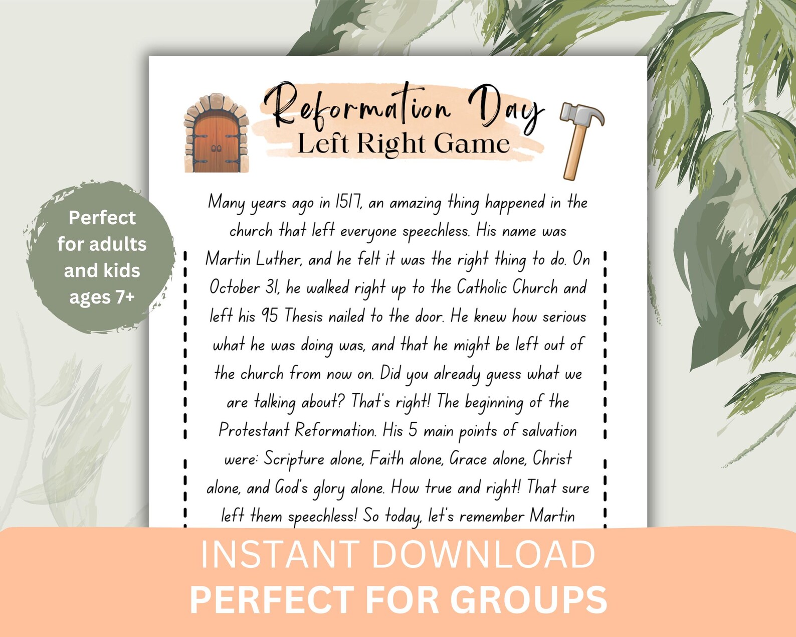 Reformation Day Printable Game, Christian Halloween Left Right, Church ...