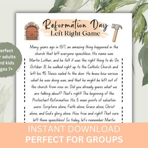 Reformation Day Printable Game, Christian Halloween Left Right, Church ...