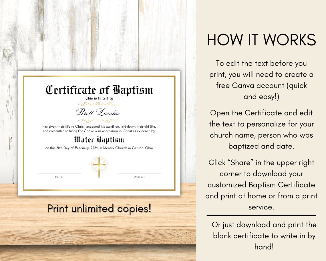 Editable Baptism Certificate Template, Printable Certificate of Baptism ...