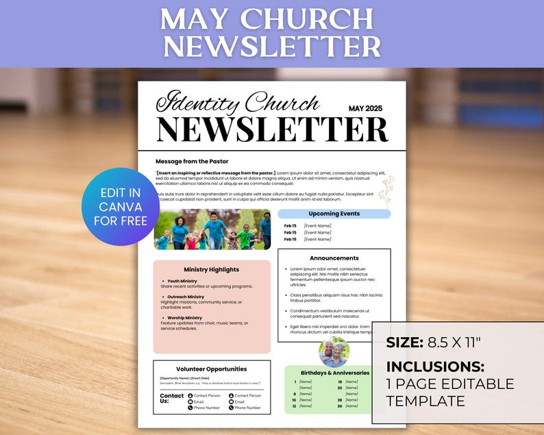 May Church Newsletter Template, May Newsletter Canva Editable, Monthly ...