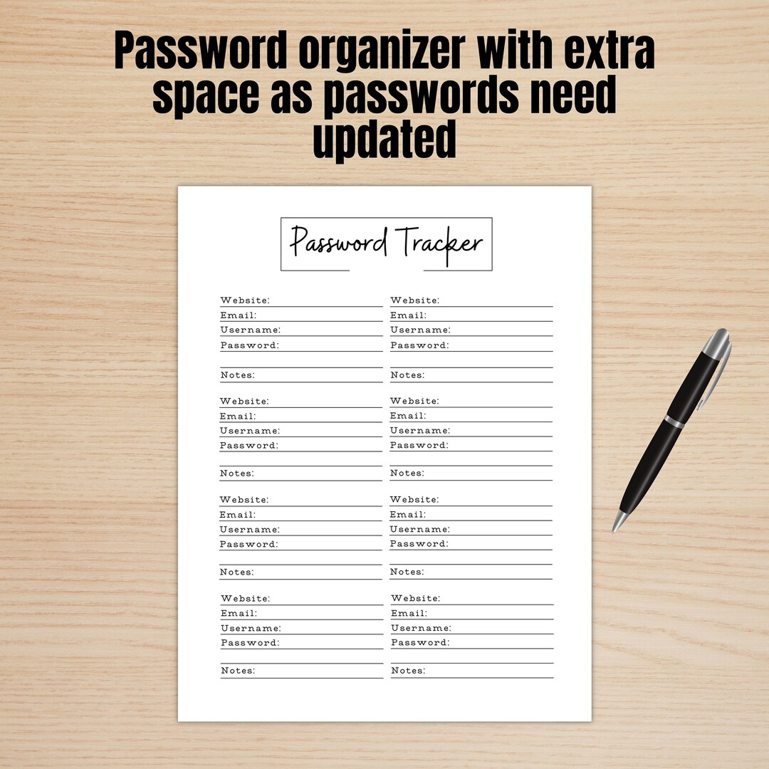 Password Tracker Printable, Password Log With Extra Spaces for Updated ...