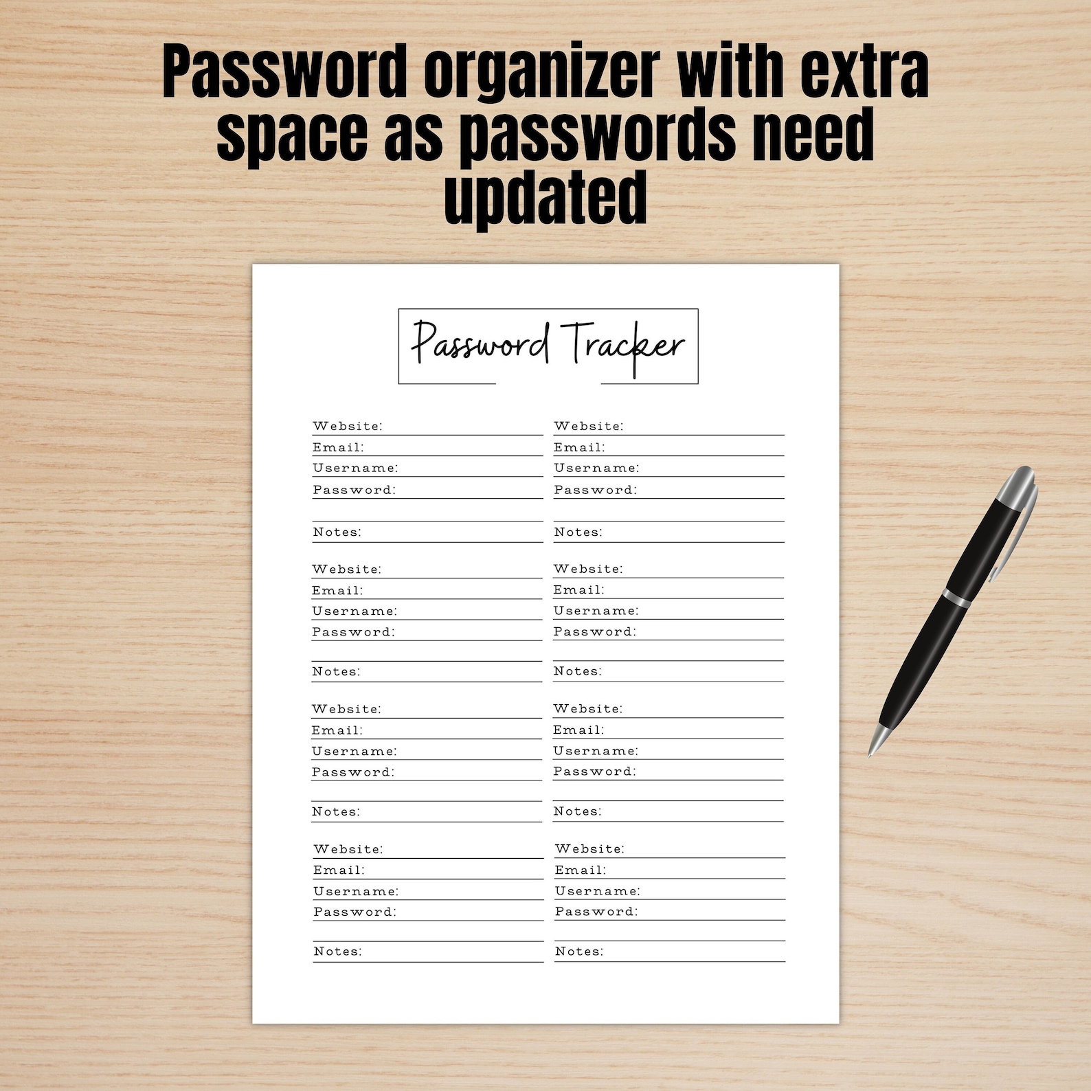 Password Tracker Printable, Password Log With Extra Spaces for Updated ...