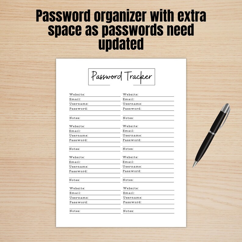 Password Tracker Printable, Password Log With Extra Spaces for Updated ...