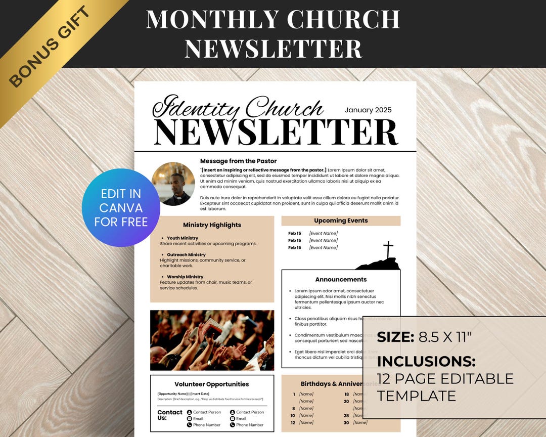 Church Newsletter Template, Monthly Church Newsletter, Editable Church ...