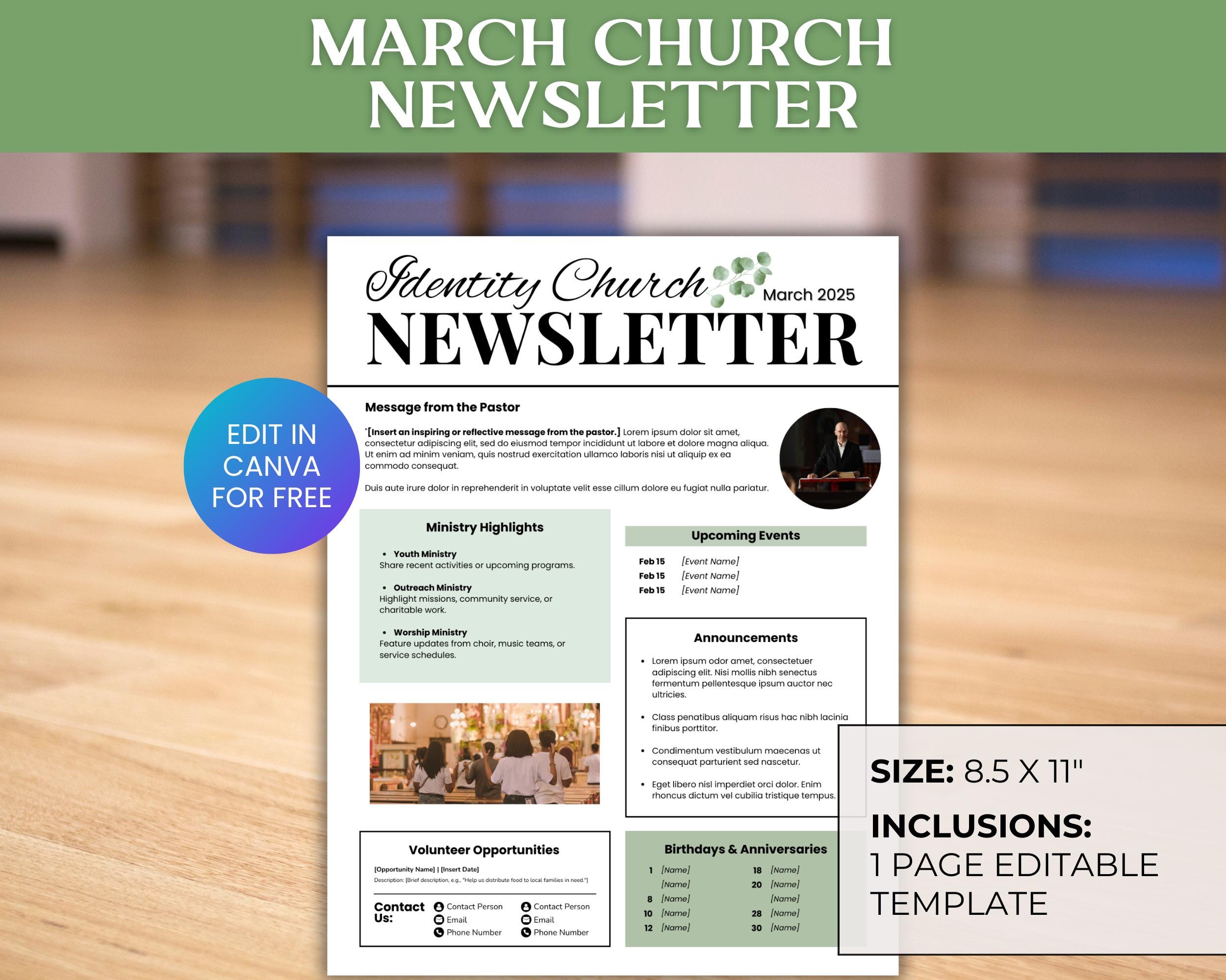March Church Newsletter Template, Newsletter Canva Editable Templates ...