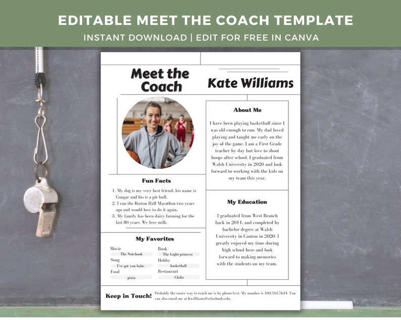 Meet the Coach Template, Editable Coach Form, Meet the Teacher ...