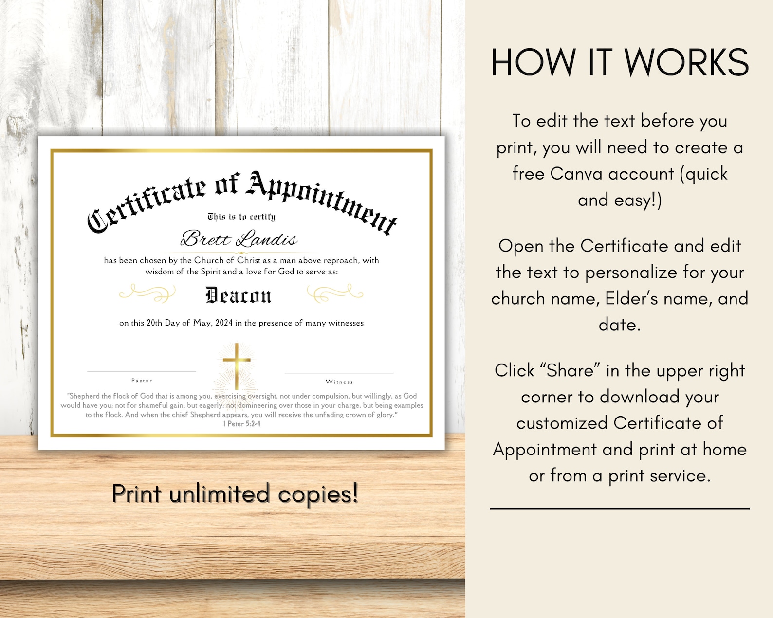 Editable Church Deacon Certificate of Appointment, Church Printable ...