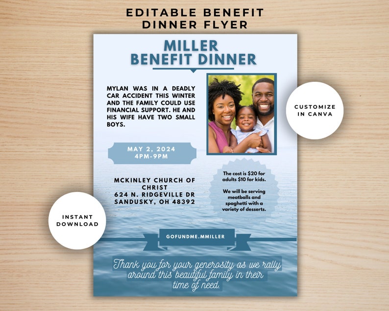 Editable Benefit Dinner Flyer, Custom Charity Event Flyer, Spaghetti ...