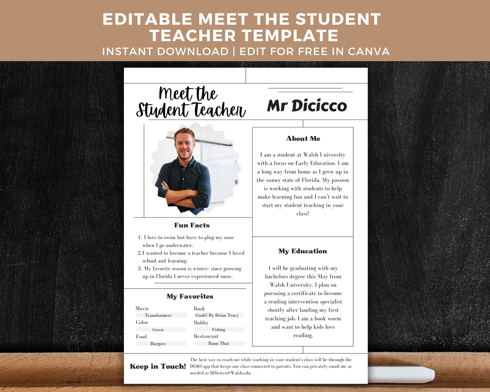 Editable Meet the Student Teacher Template, Welcome Letter, Meet the ...
