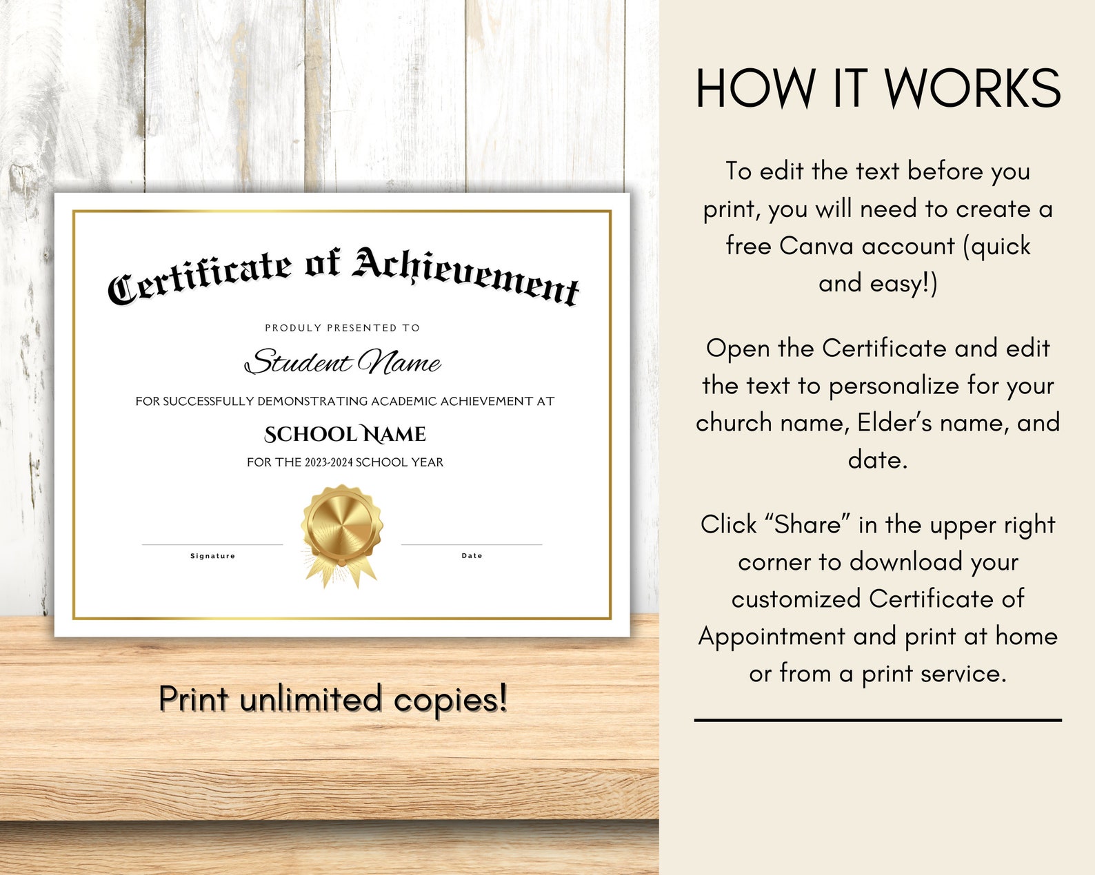 Editable Certificate of Achievement Award, End of the Year Student ...