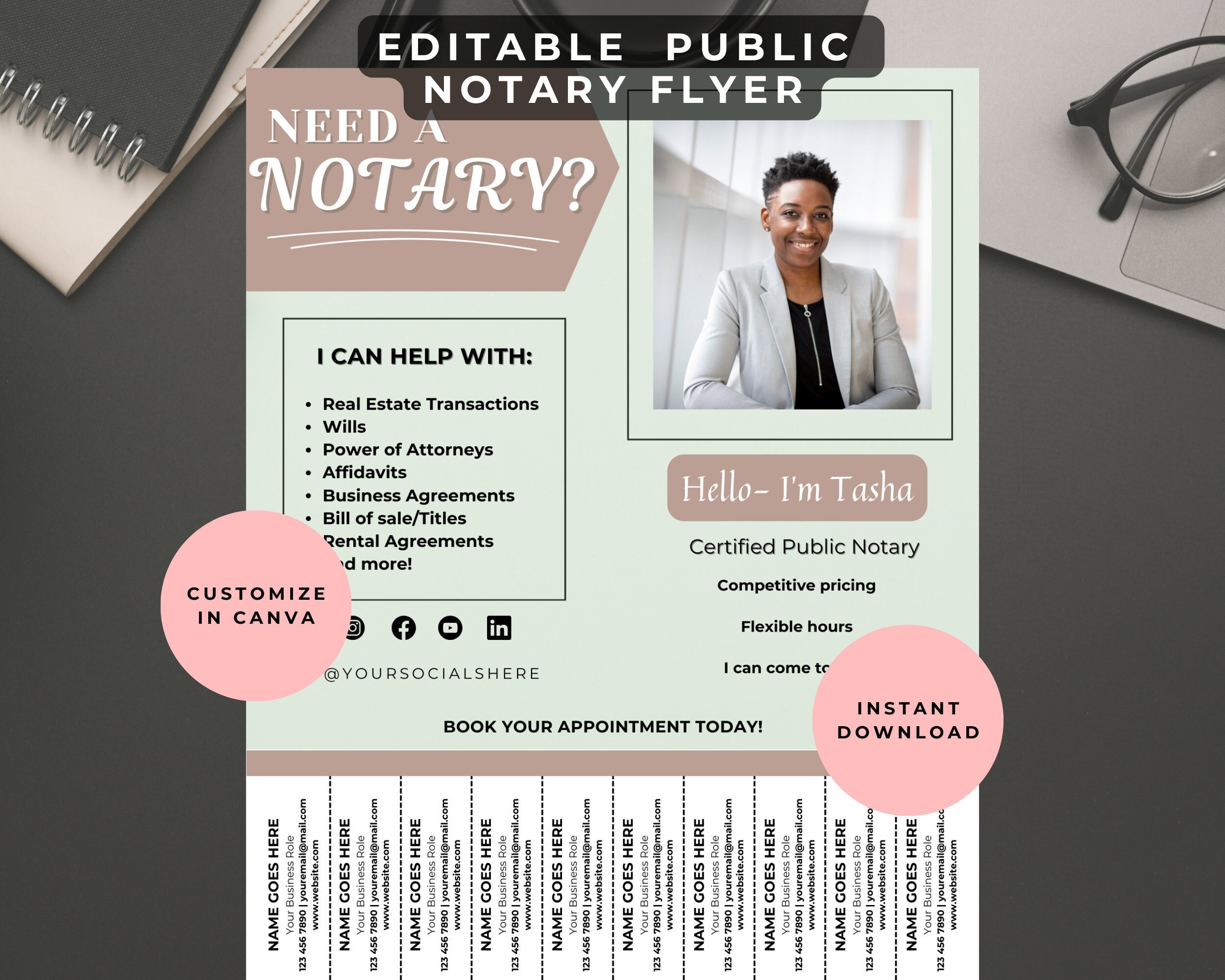 Printable Notary Services Flyer Template, Editable Public Notary ...