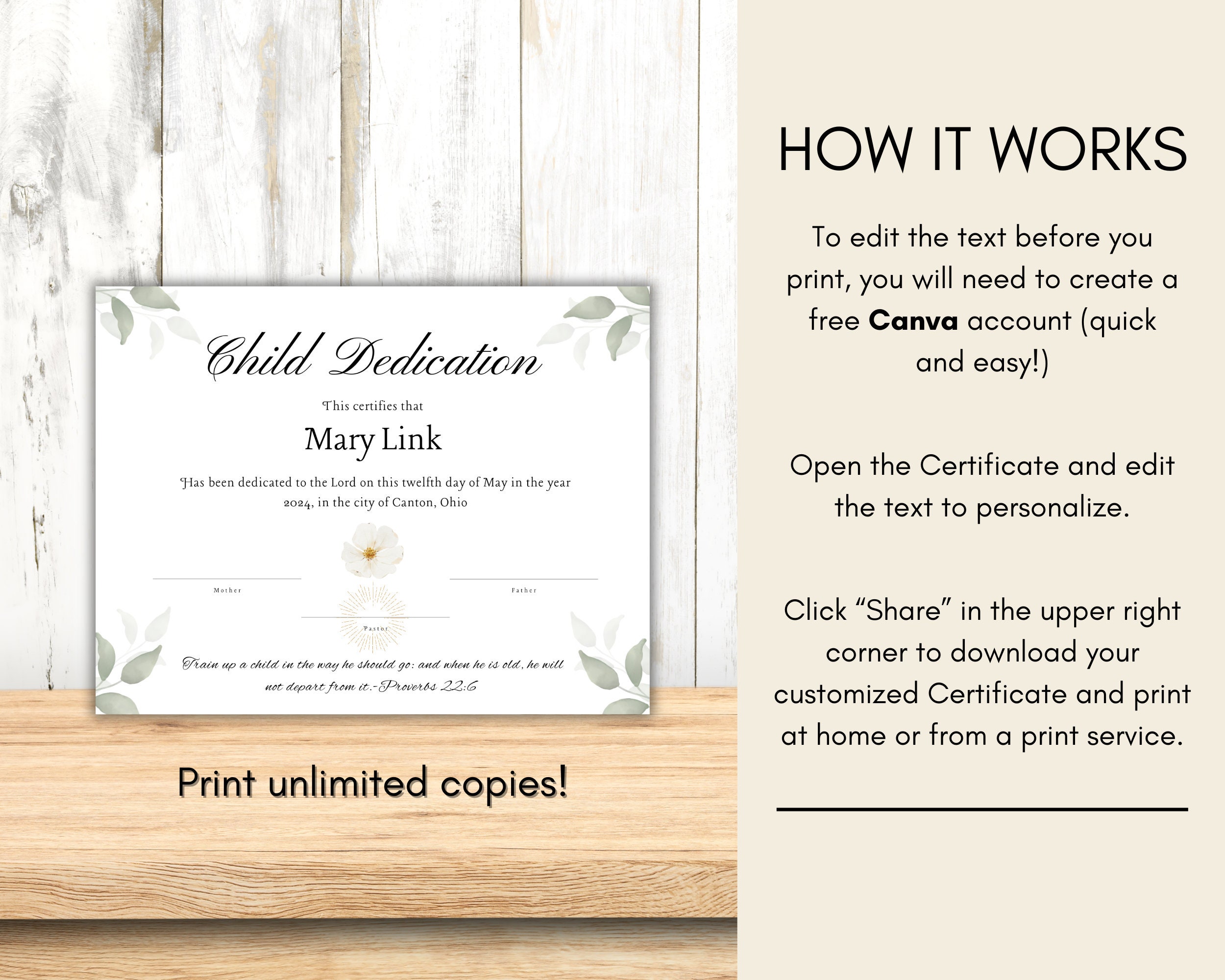 Editable Child Dedication Certificate, Baby Dedication Certificate ...