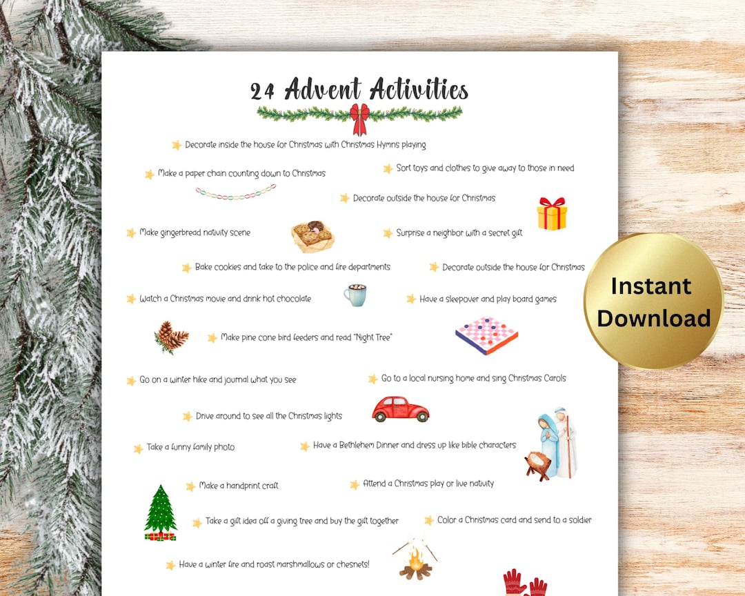 Printable Advent Activity List, Kids Christmas Bucket List, Advent ...