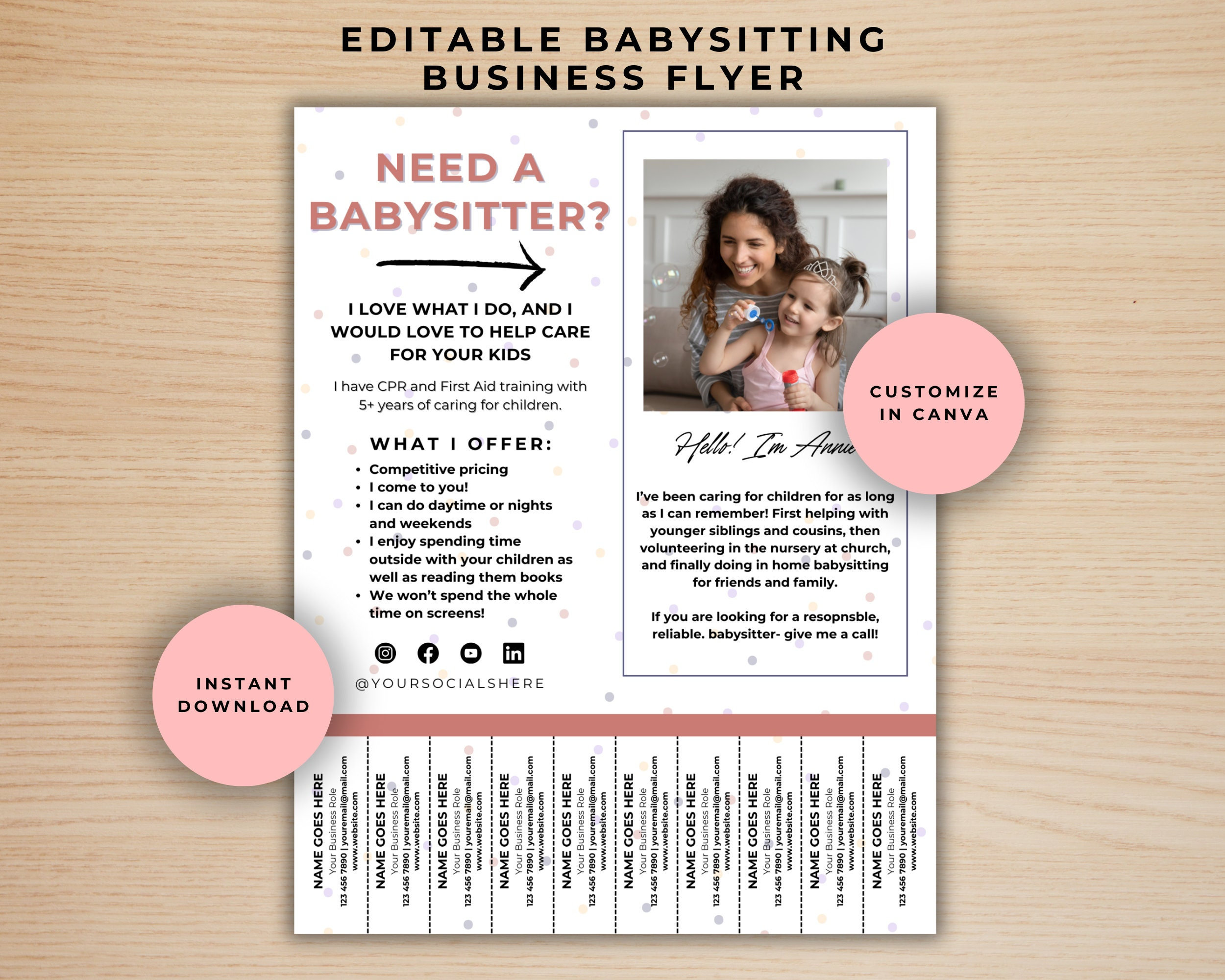 Editable Babysitting Business Flyer, Custom Babysitting Flyer, Editable ...