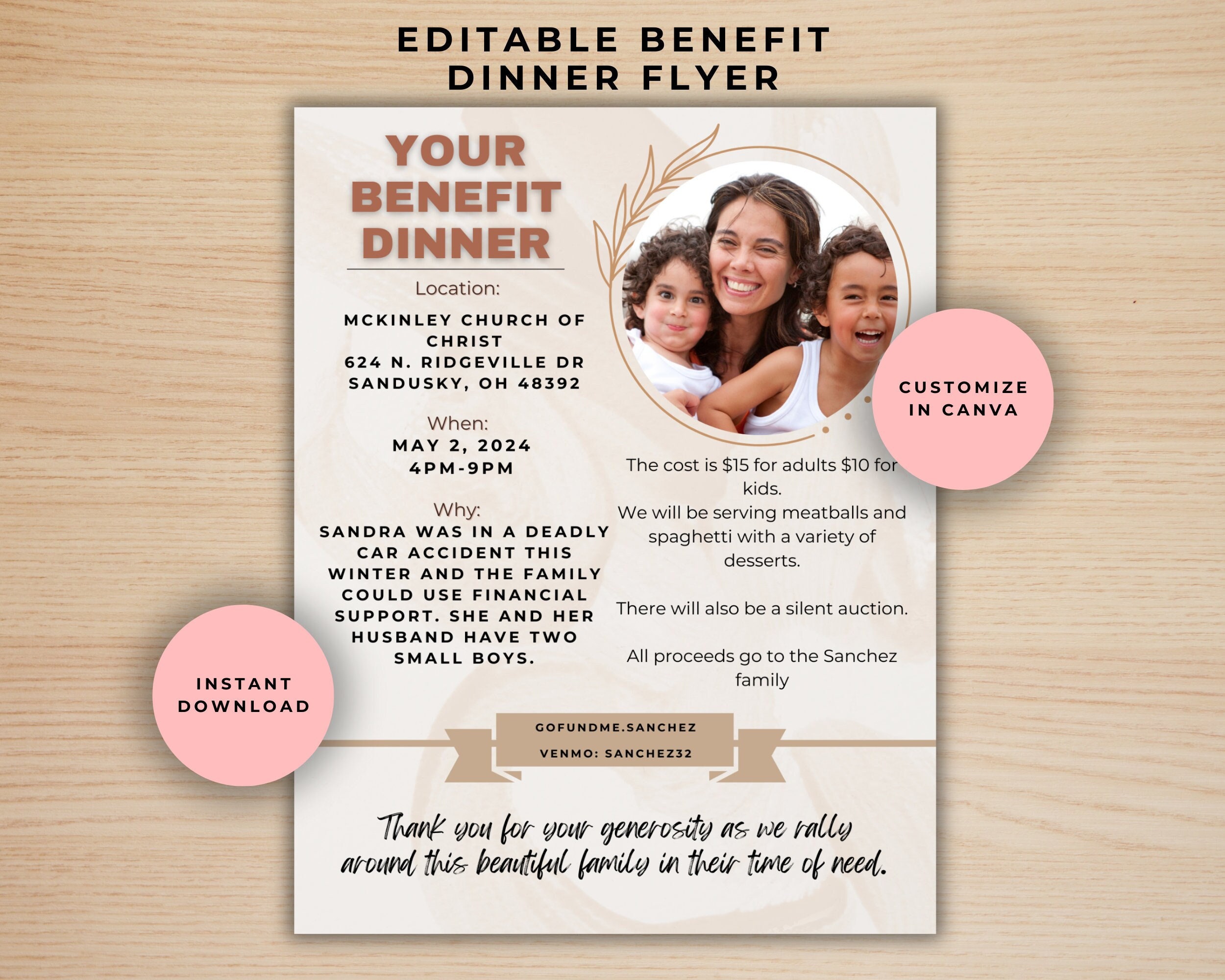 Editable Benefit Dinner Flyer, Custom Charity Event Flyer, Spaghetti Dinner Flyer Template ...
