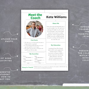 Meet the Coach Template, Editable Coach Form, Meet the Teacher ...