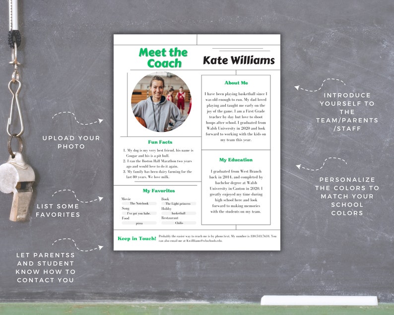 Meet the Coach Template, Editable Coach Form, Meet the Teacher ...