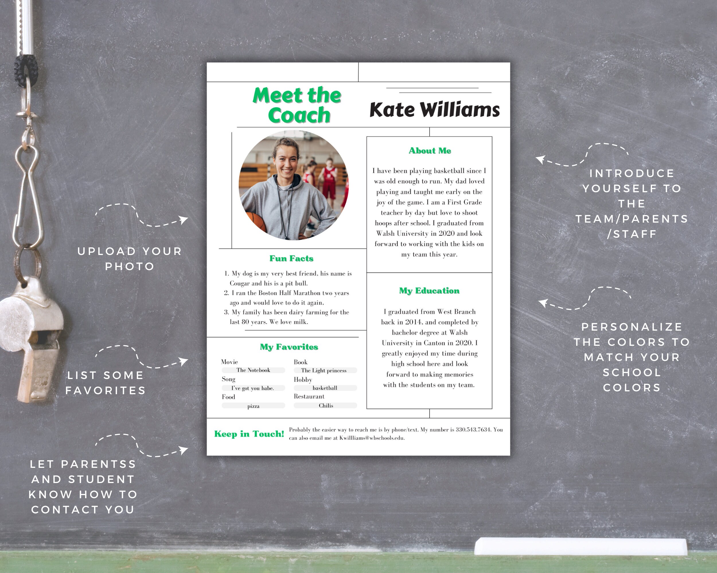 Meet the Coach Template, Editable Coach Form, Meet the Teacher ...