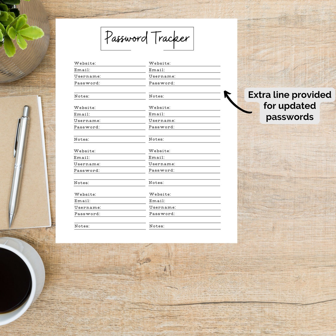 Password Tracker Printable, Password Log With Extra Spaces for Updated ...