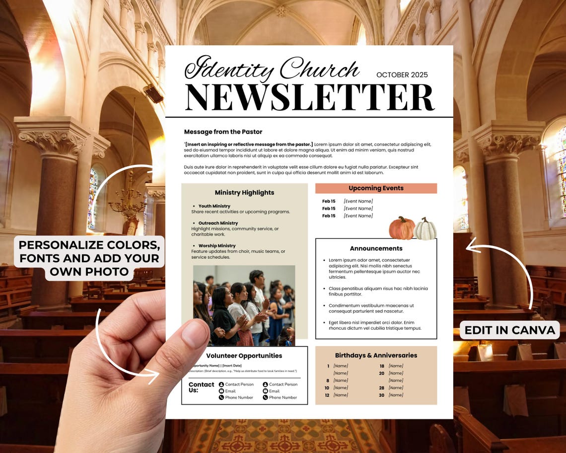 October Church Newsletter Template, Fall Newsletter Canva Templates ...