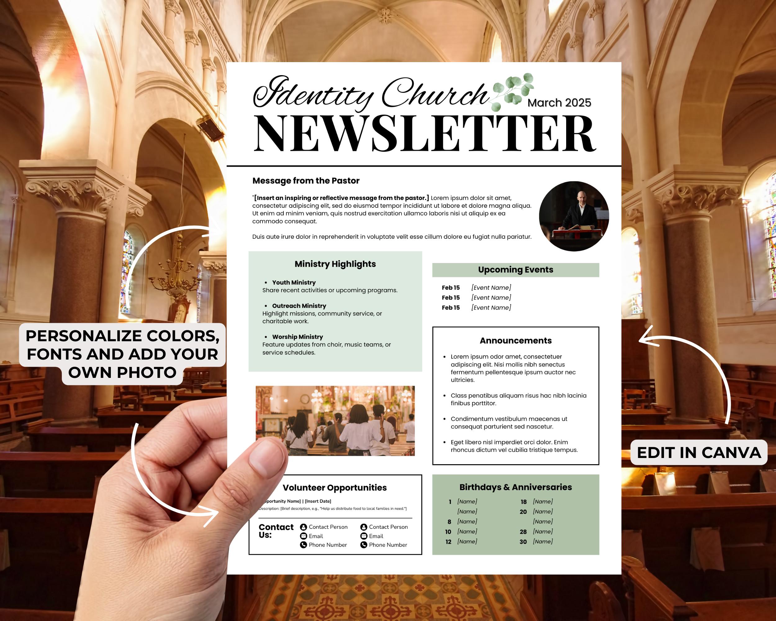 March Church Newsletter Template, Newsletter Canva Editable Templates ...