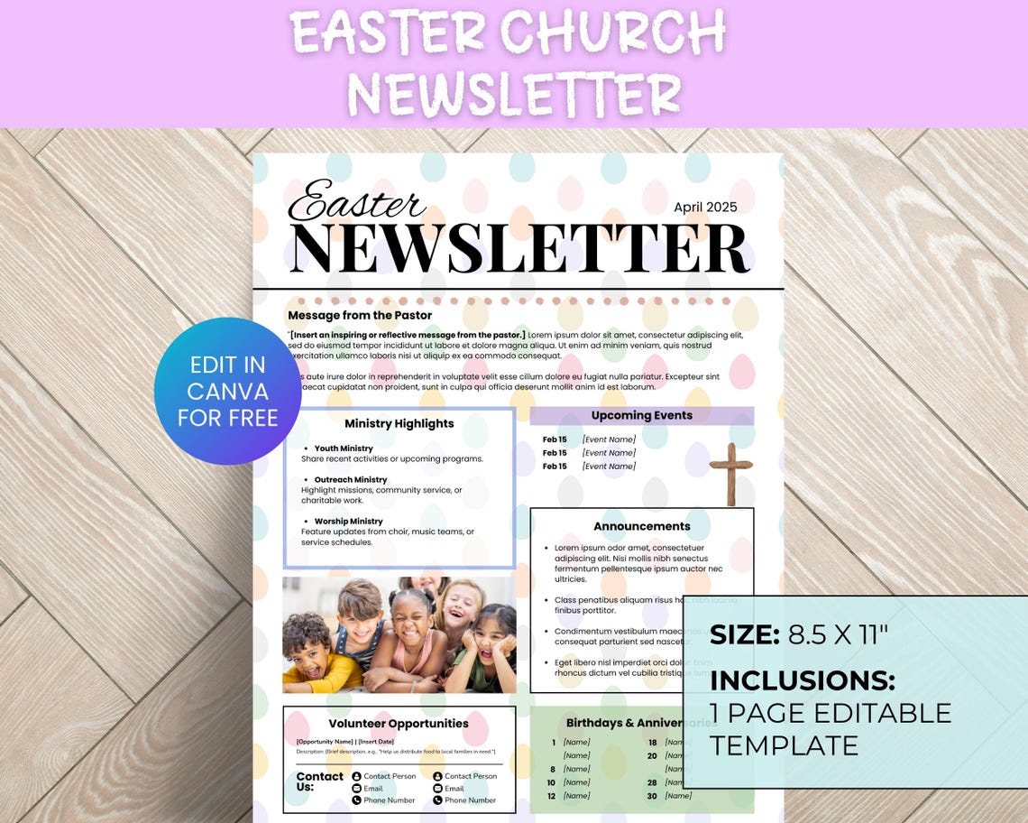 Easter Sunday Church Newsletter Template, April Newsletter Editable ...
