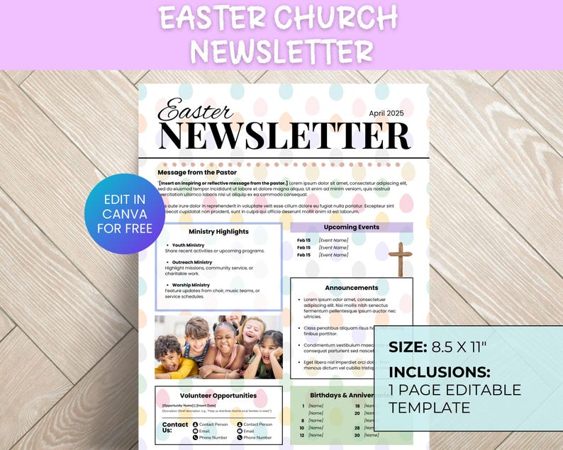 Easter Sunday Church Newsletter Template, April Newsletter Editable ...