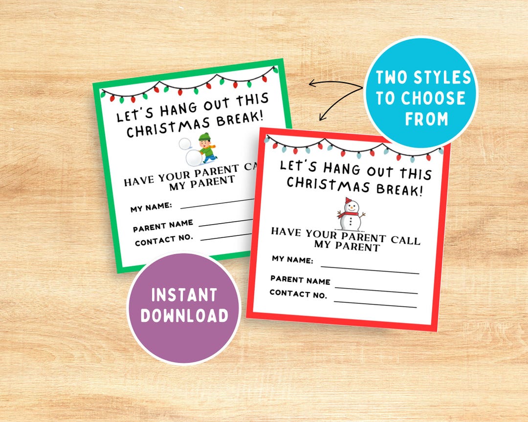 Playdate Cards for Kids, Winter Break Play Date Card, Keep in Touch ...