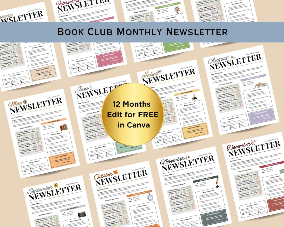 Book Club Newsletter, Librarian Newsletter, 12 Month Newsletter ...