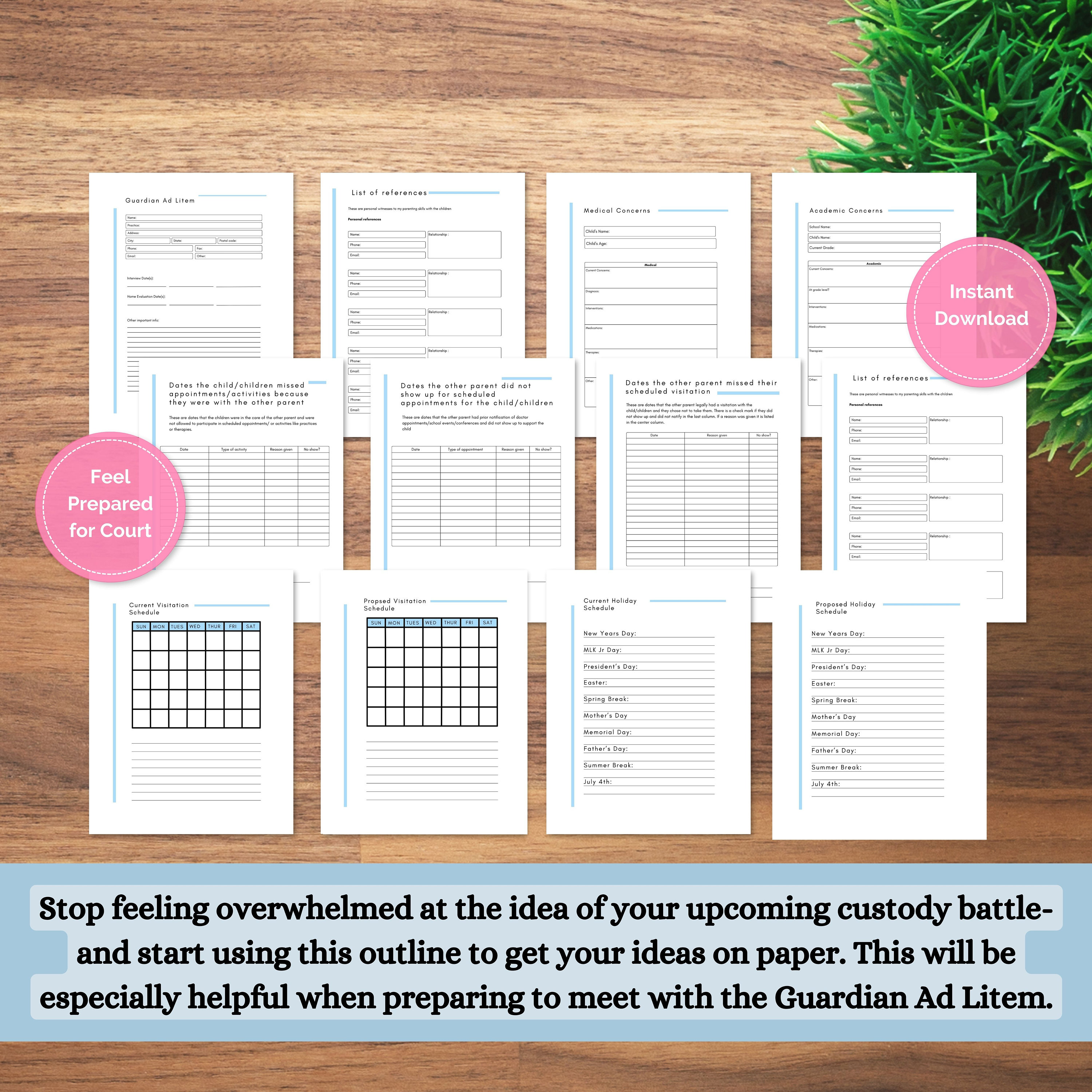 Printable Child Custody Binder, Court Case Planner, Family Law, Court ...